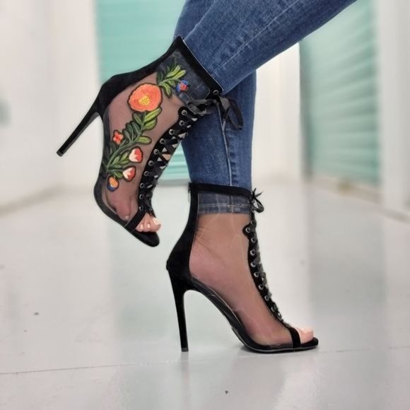 Shoes | Women Ankle Open Toe High Heel Booties Lace Up Black Color ...